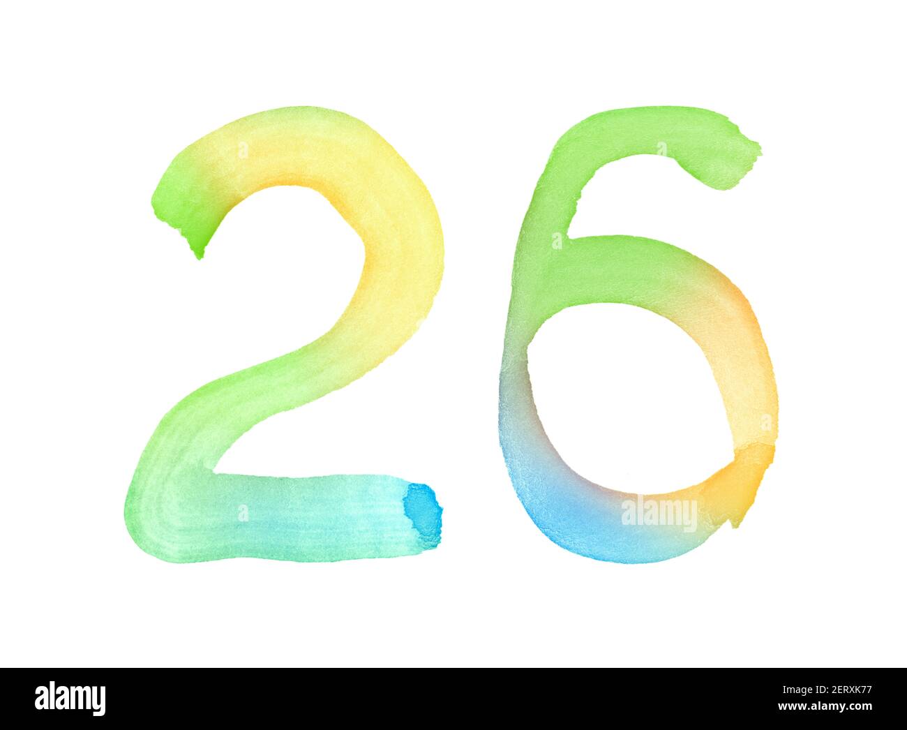 Watercolor numbers, hand-drawn by brush. Multicolor vintage symbol ...