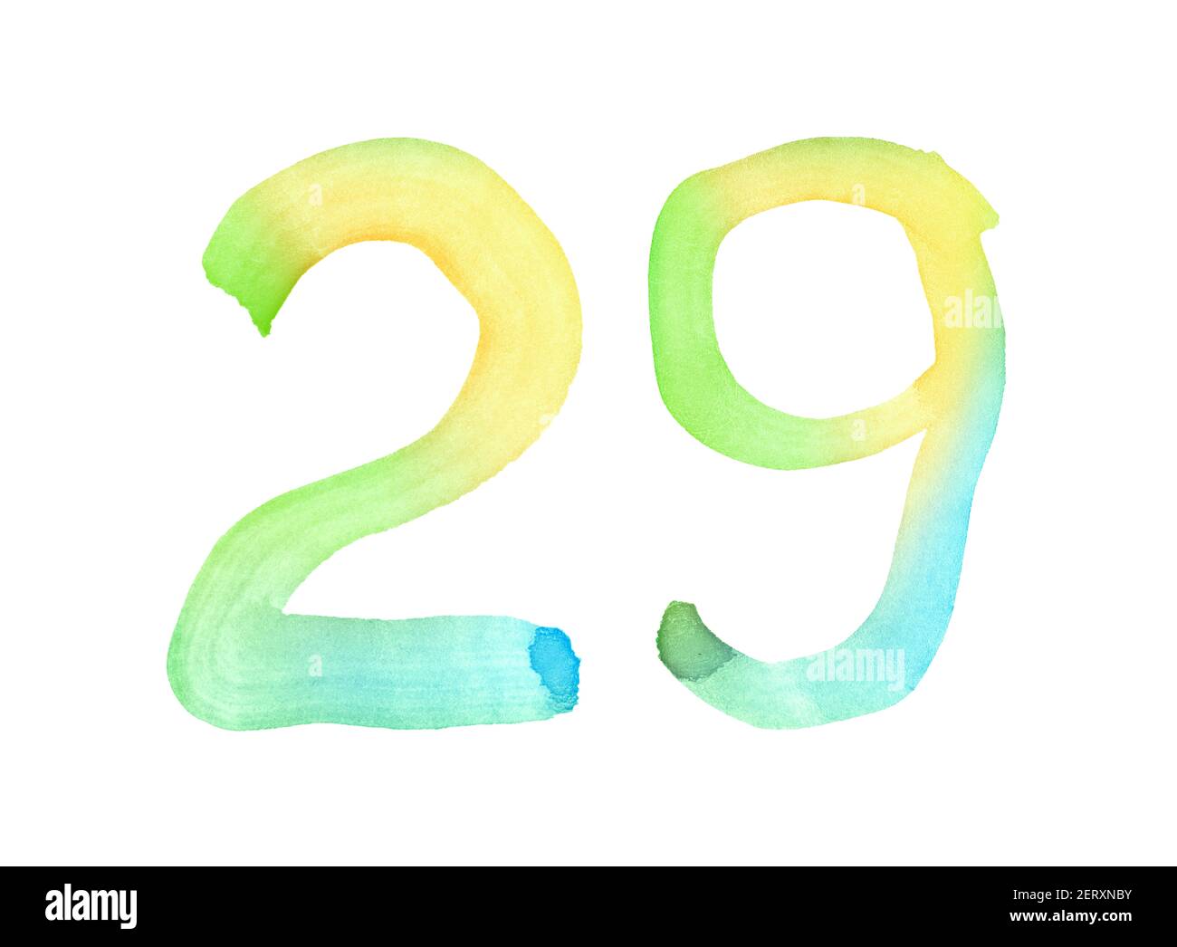 Watercolor numbers, hand-drawn by brush. Multicolor vintage symbol ...