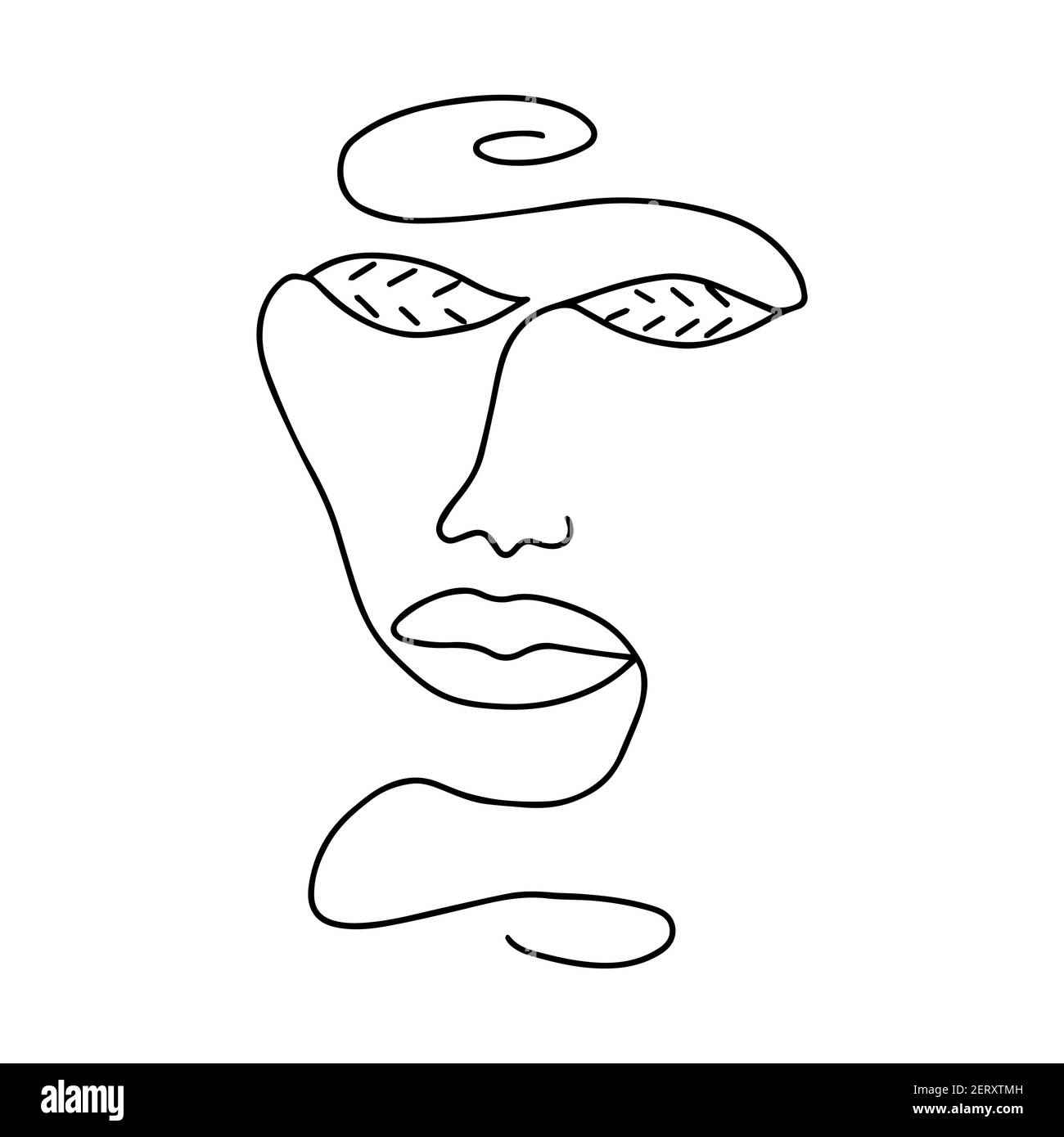 Abstract linear human face. Woman face in one line, modern trending art ...