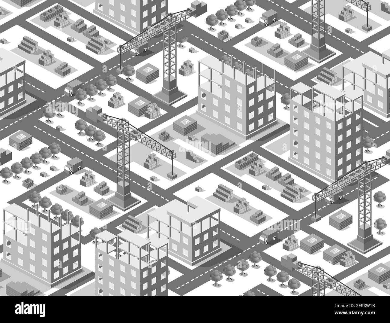 Seamless urban plan illustration of isometric construction building ...