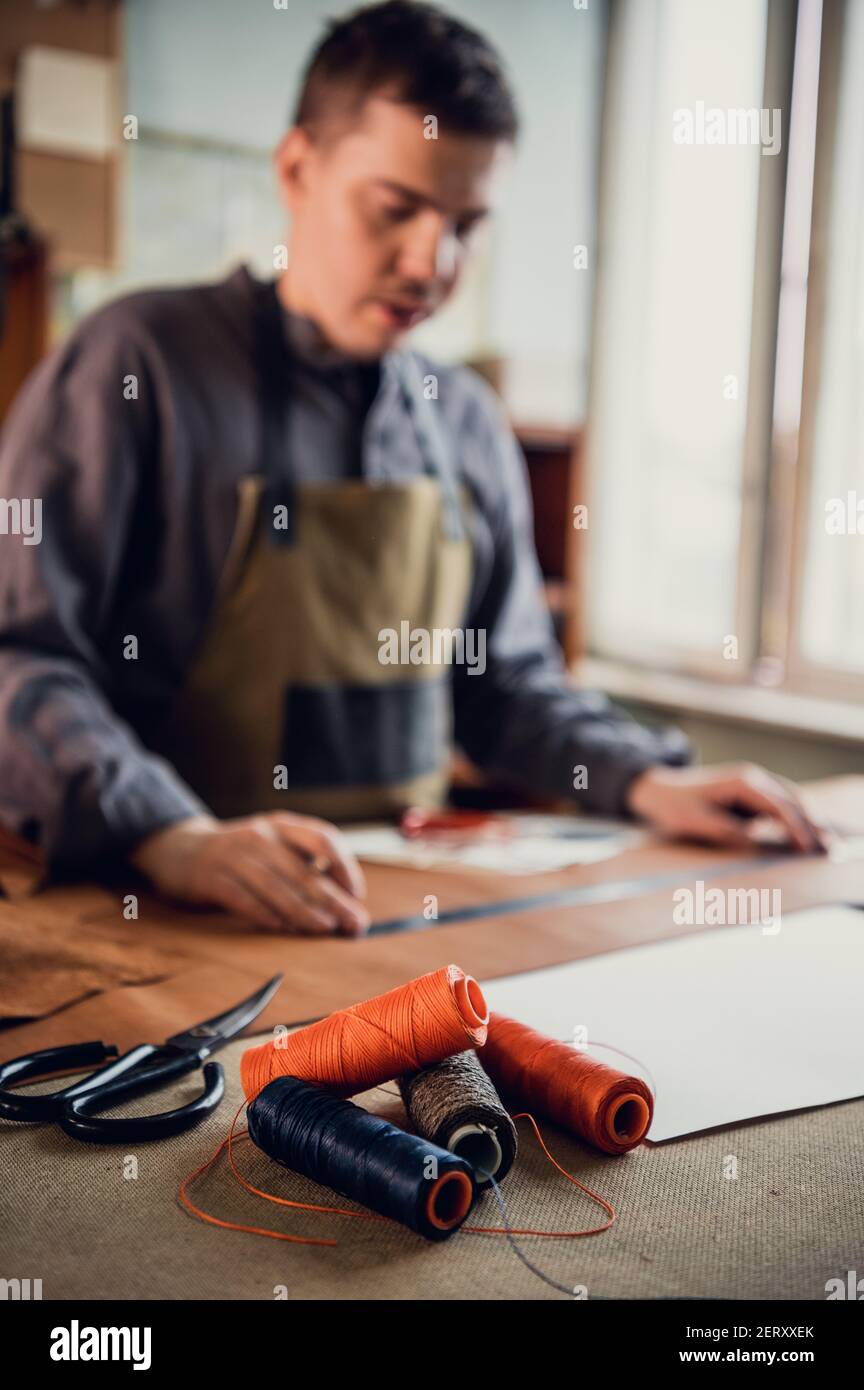 Close-up photo with the depth of field of the thread coils in the ...