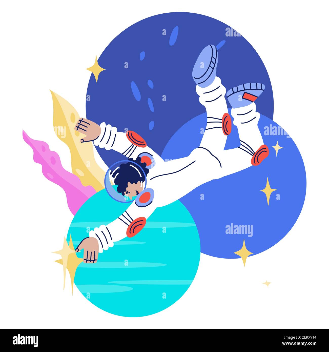 Cosmonaut, astronaut or spaceman female comic character. Universe ...