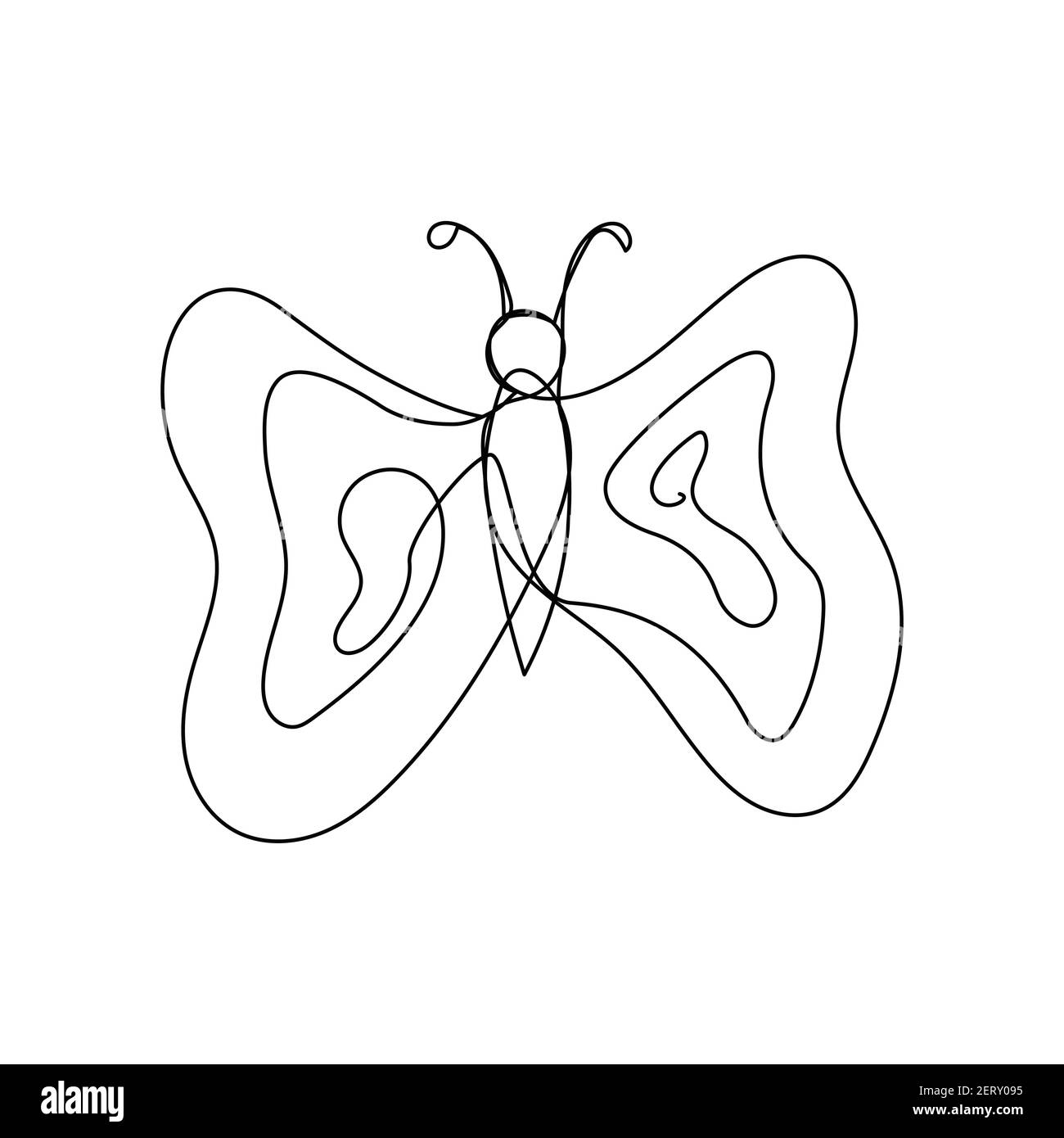 Butterfly drawn with one line. Beautiful insect. Black and white vector ...