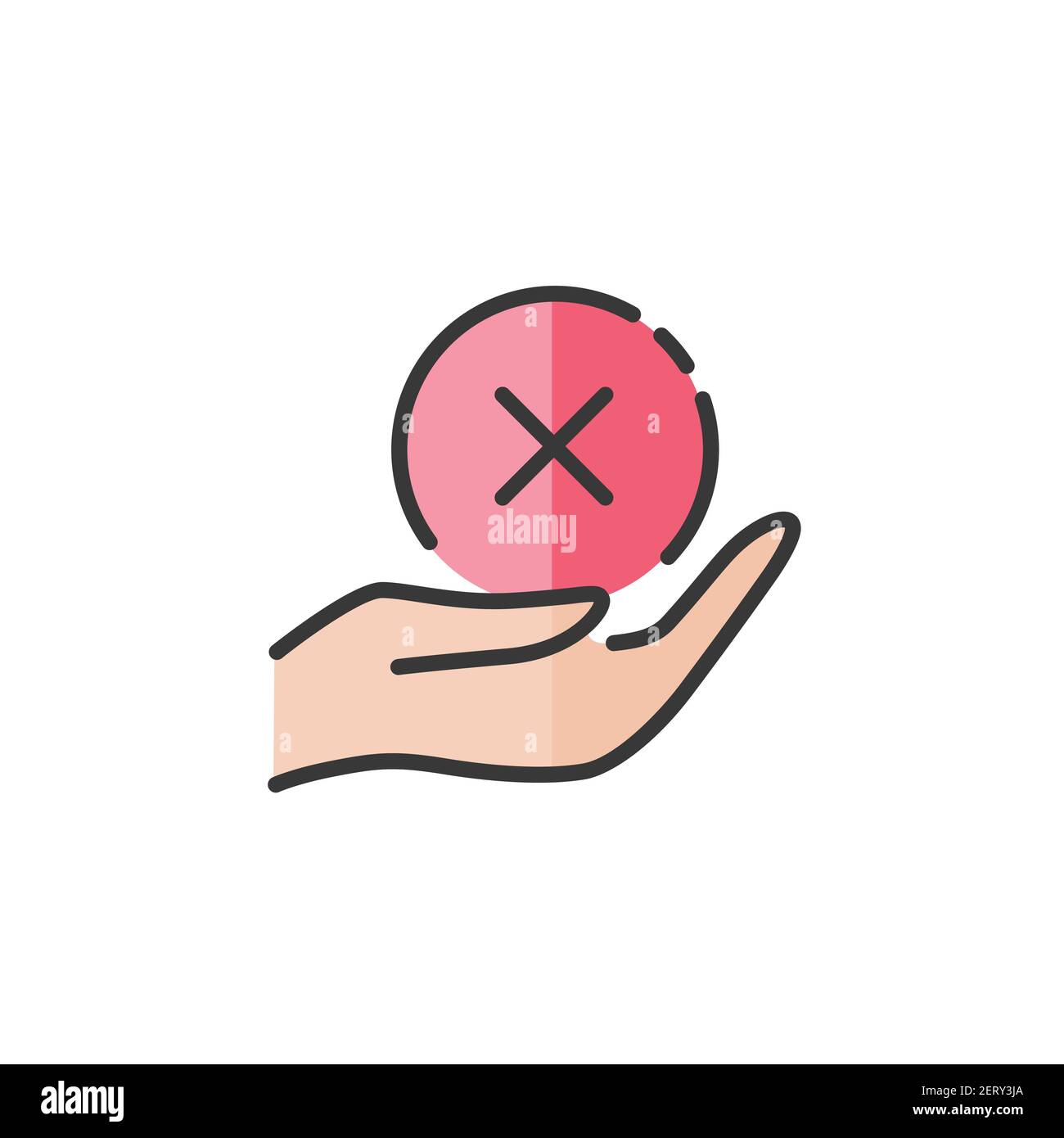 Hand hold cross mark. Filled color icon. Isolated commerce vector ...