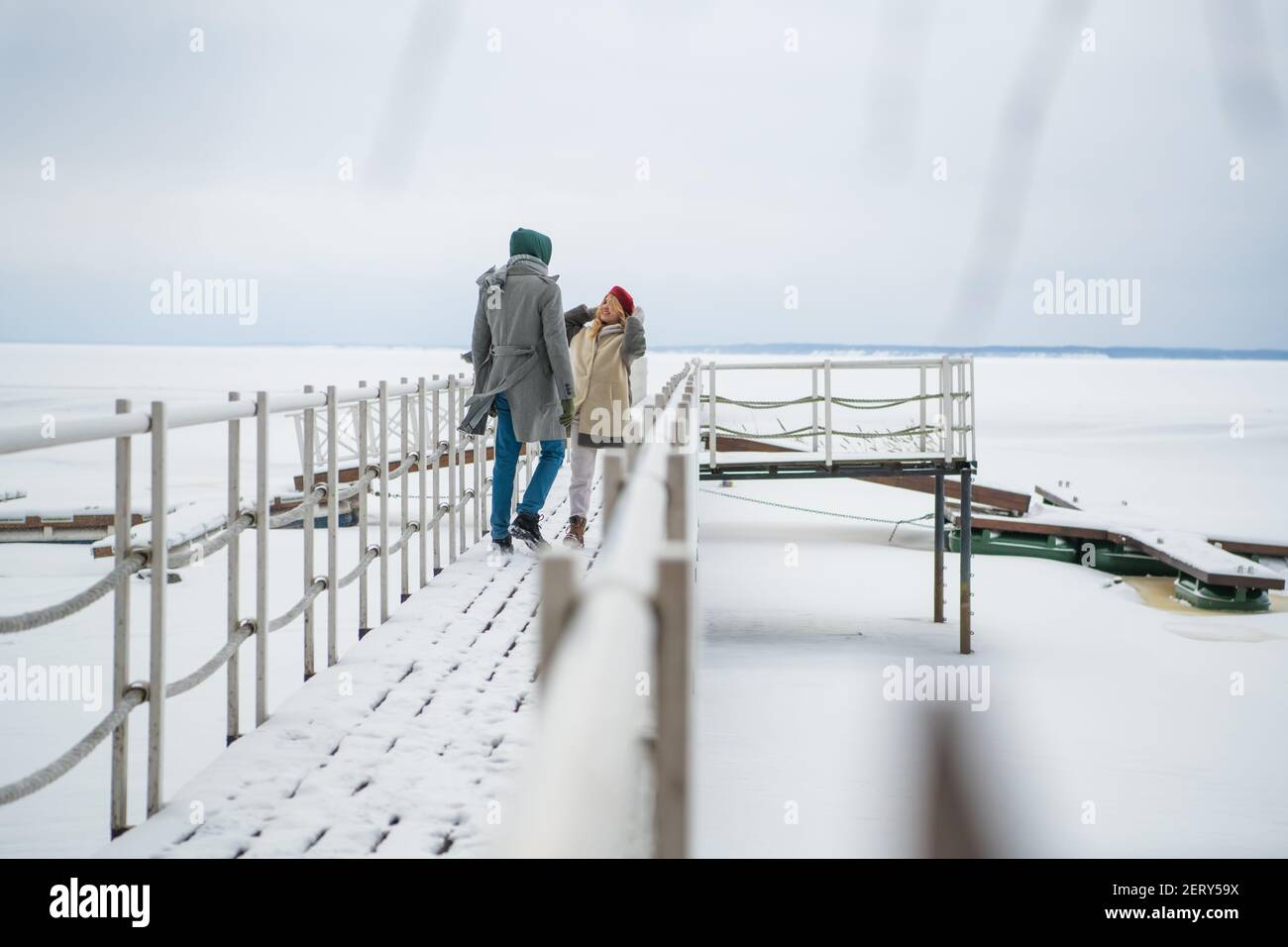 Romantic rendezvous of two lovers on valentine's day on a pier on a ...