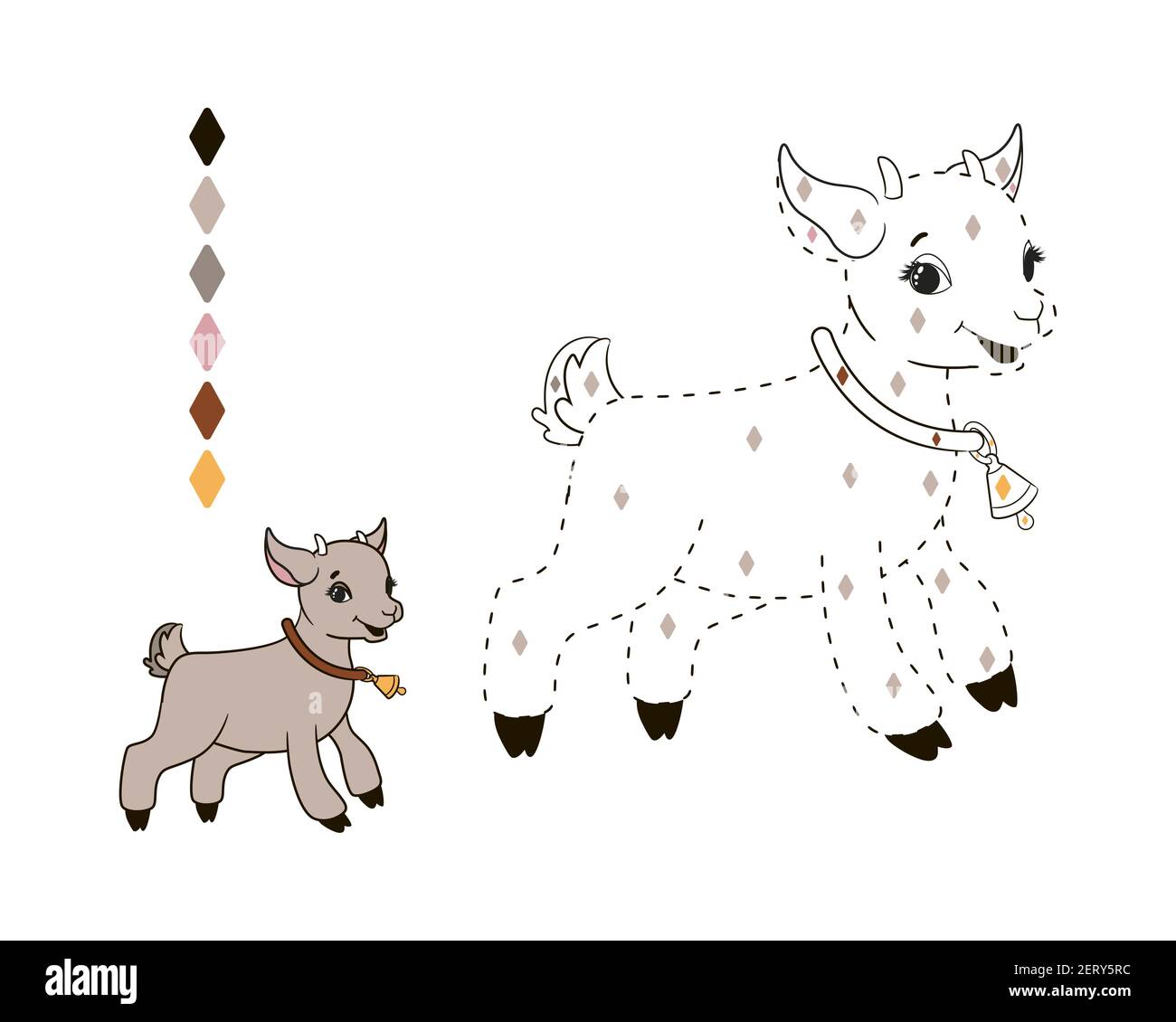 coloring book, by numbers, a little goat jumps merrily by ringing a ...