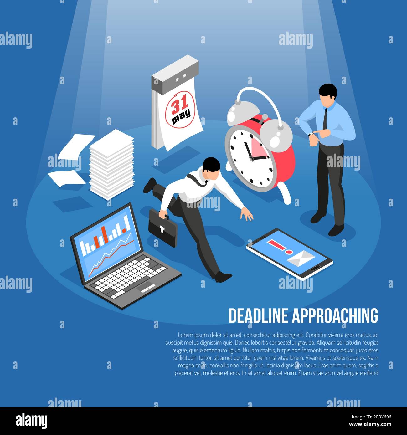 Deadline approaching concept with alarm clock calendar laptop and ...