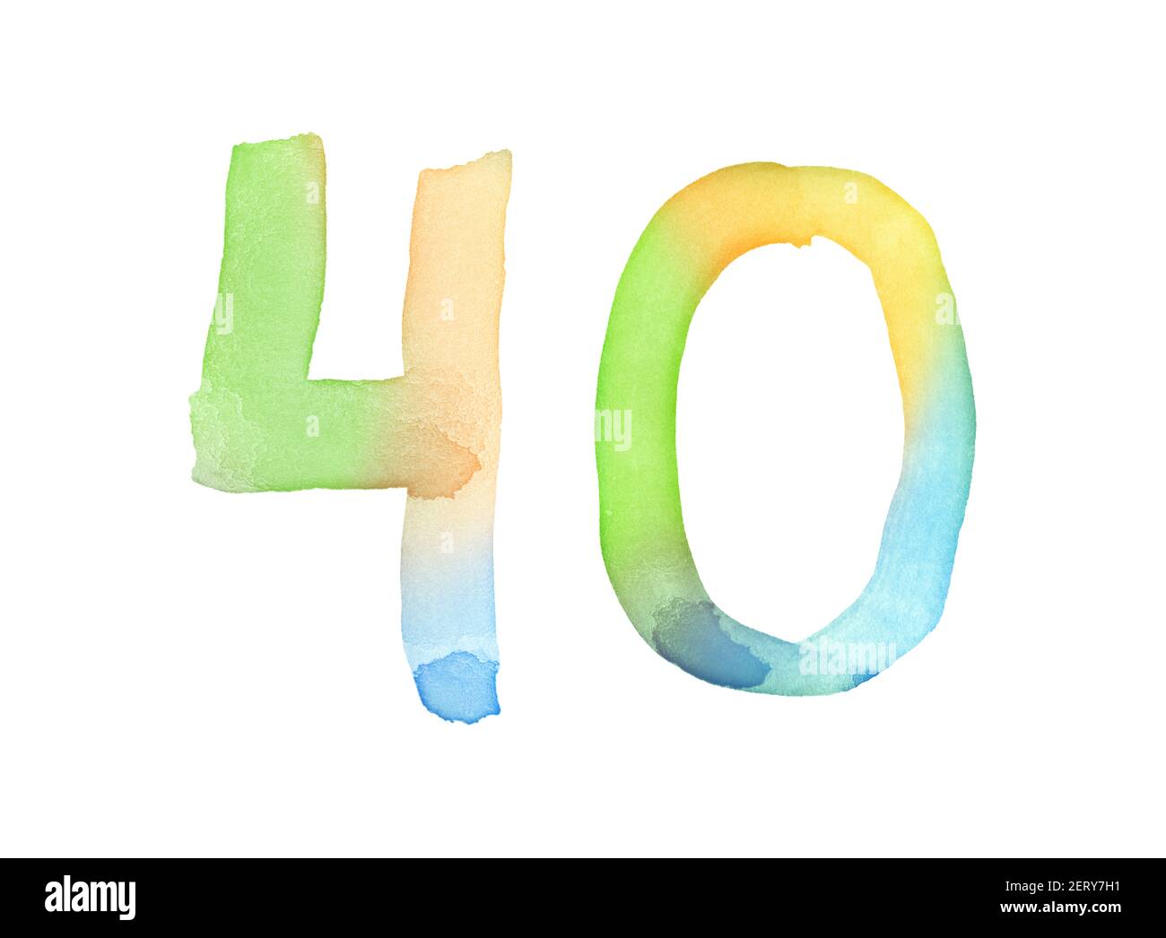 Watercolor numbers, hand-drawn by brush. Multicolor vintage symbol ...