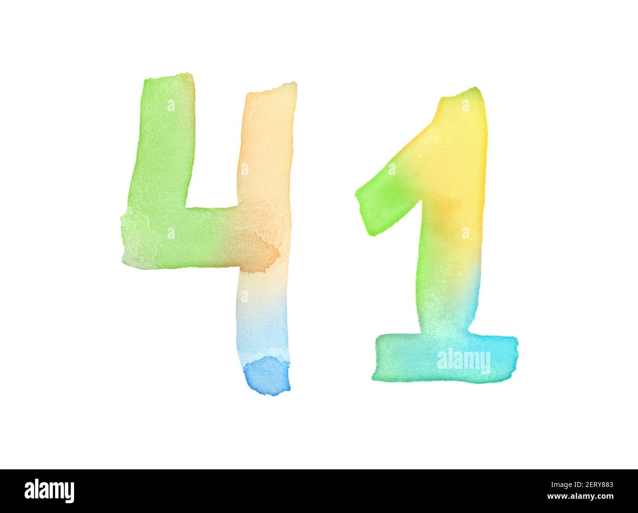Watercolor numbers, hand-drawn by brush. Multicolor vintage symbol ...