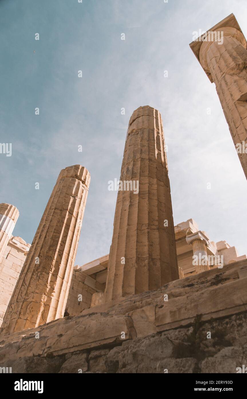 The old city view of ancient ruins. Architecture detail of the ancient temple, Athens, Greece ...