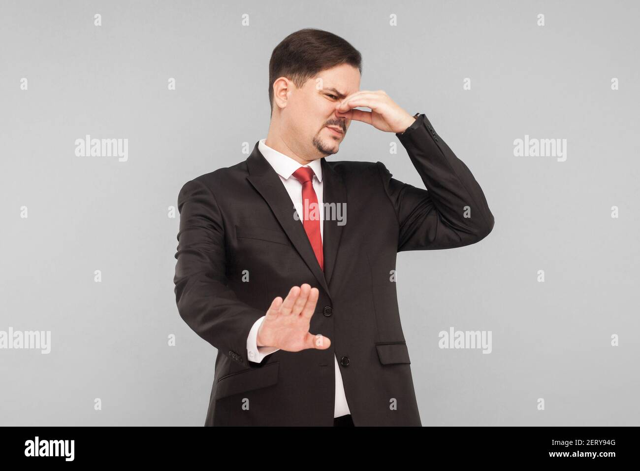 Fu, it's very stinky it's disgusting.. Indoor, studio shot, isolated on ...