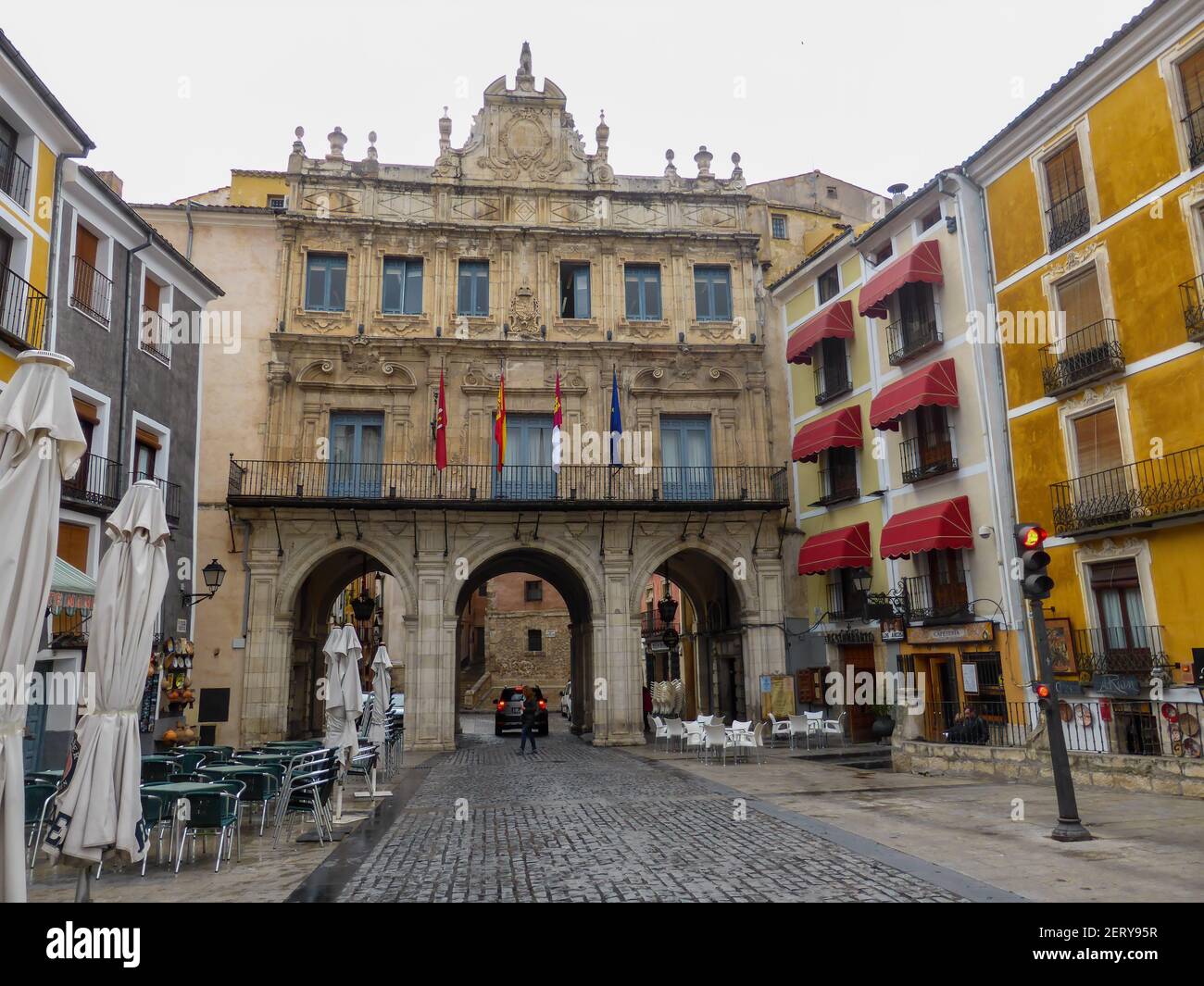 Cuenca, Spain - October 13, 2014: Facade of the historic building of ...