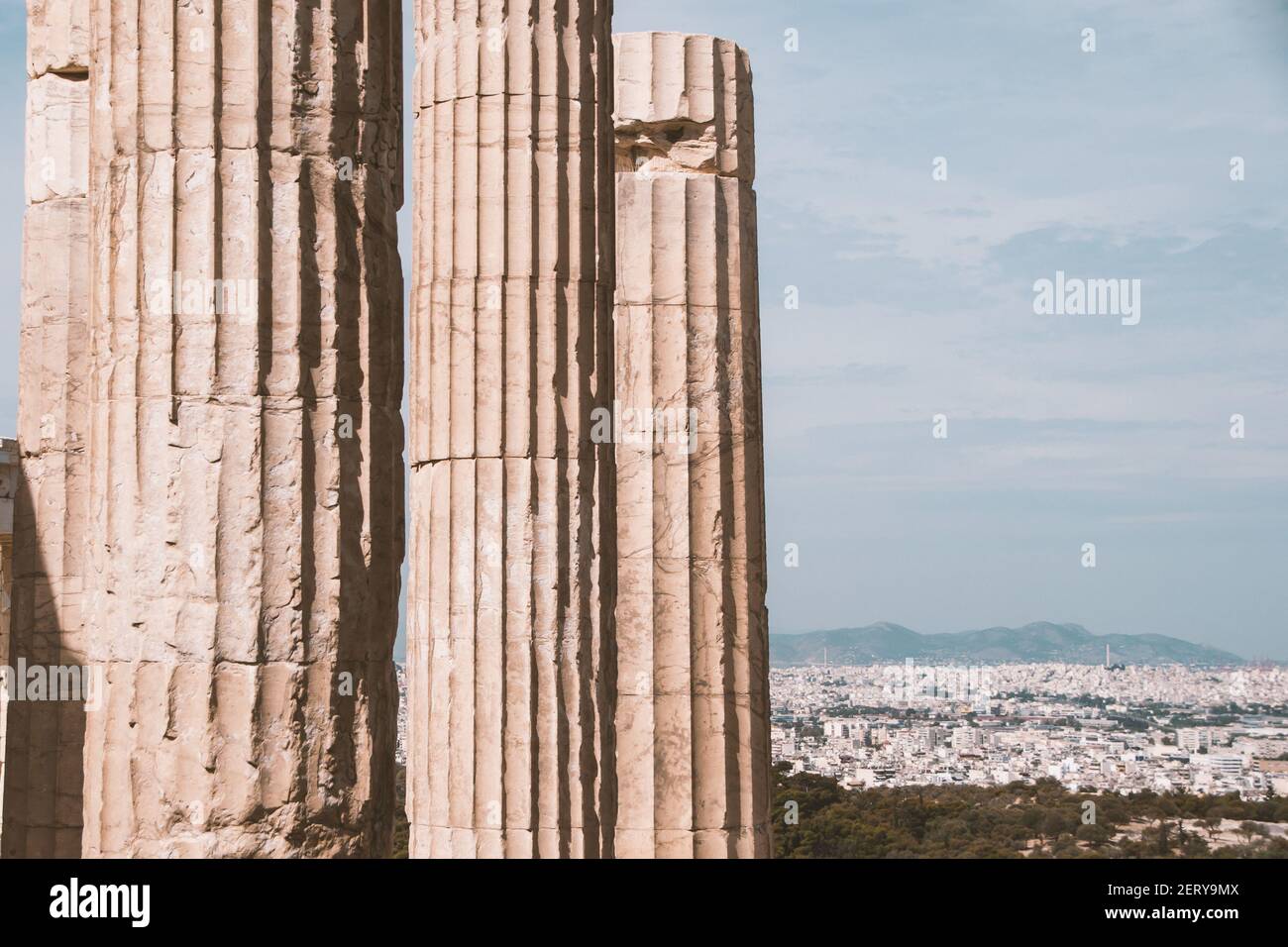 The old city view of ancient ruins. Architecture detail of the ancient temple, Athens, Greece ...