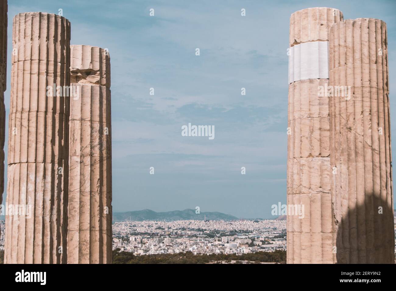 The old city view of ancient ruins. Architecture detail of the ancient temple, Athens, Greece ...
