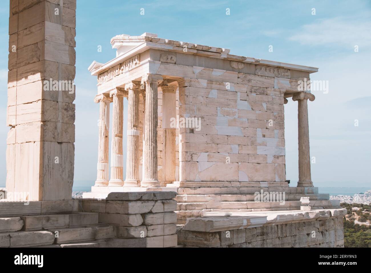 The old city view of ancient ruins. Architecture detail of the ancient temple, Athens, Greece ...