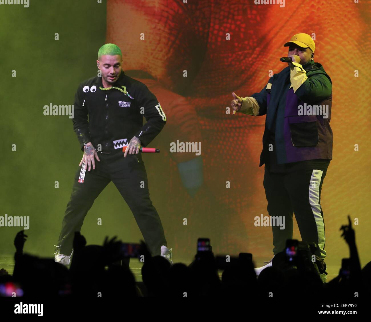 MIAMI, FL - OCT 28: J Balvin (L) is seen performing at the American ...