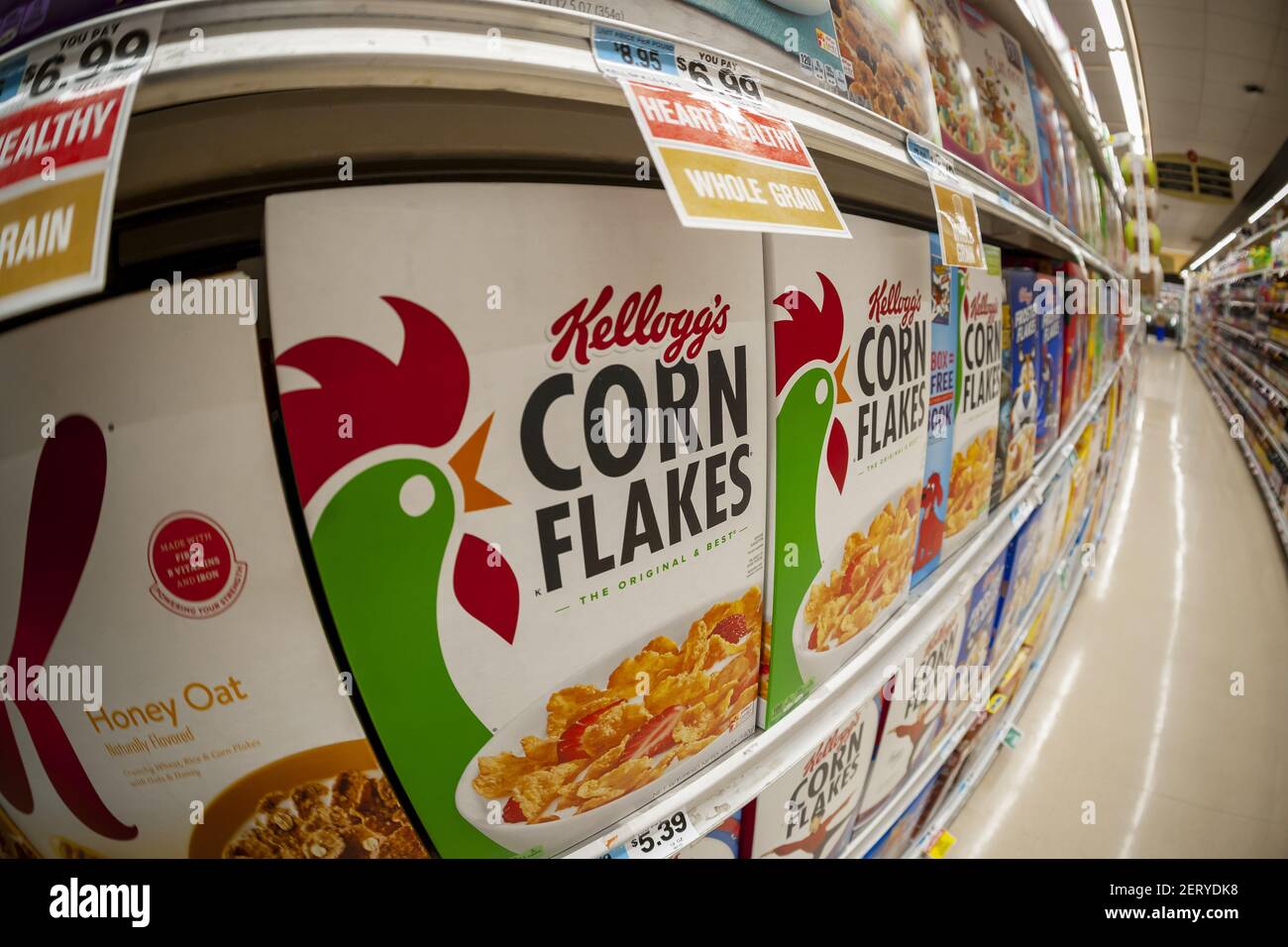 Boxes of Kellogg's Corn Flakes cereal a supermarket in New York on ...