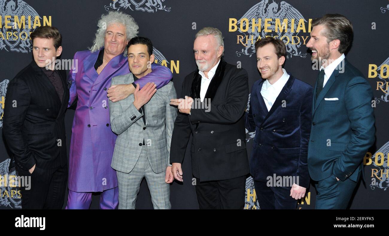L-R: Actor Allen Leech, musician Brian may, actor Rami Malek, musican ...