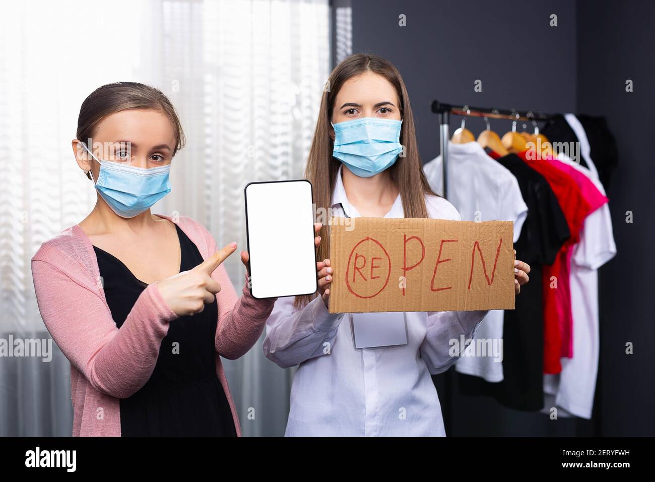 Reopen store concept after the coronavirus pandemic. Please wear a face ...