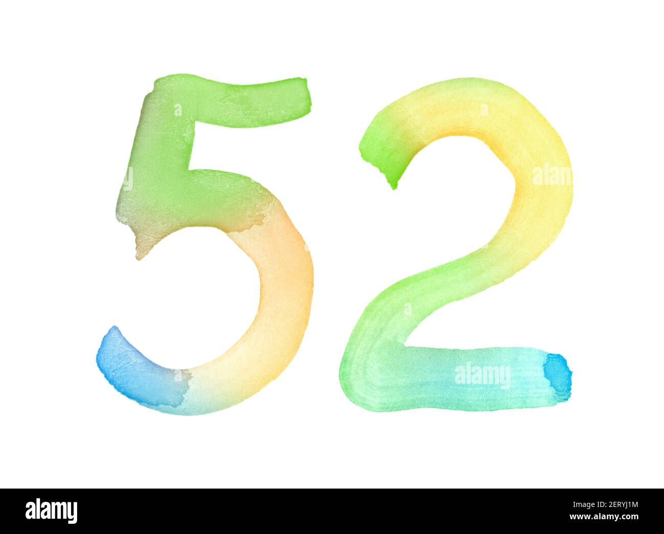 Watercolor numbers, hand-drawn by brush. Multicolor vintage symbol ...