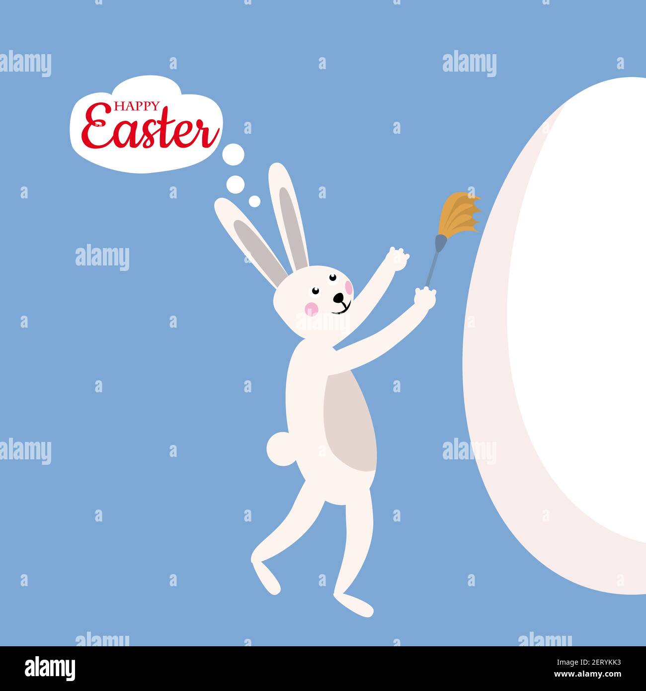 Cute easter bunny cleansing egg, vector cartoon style, illustration ...