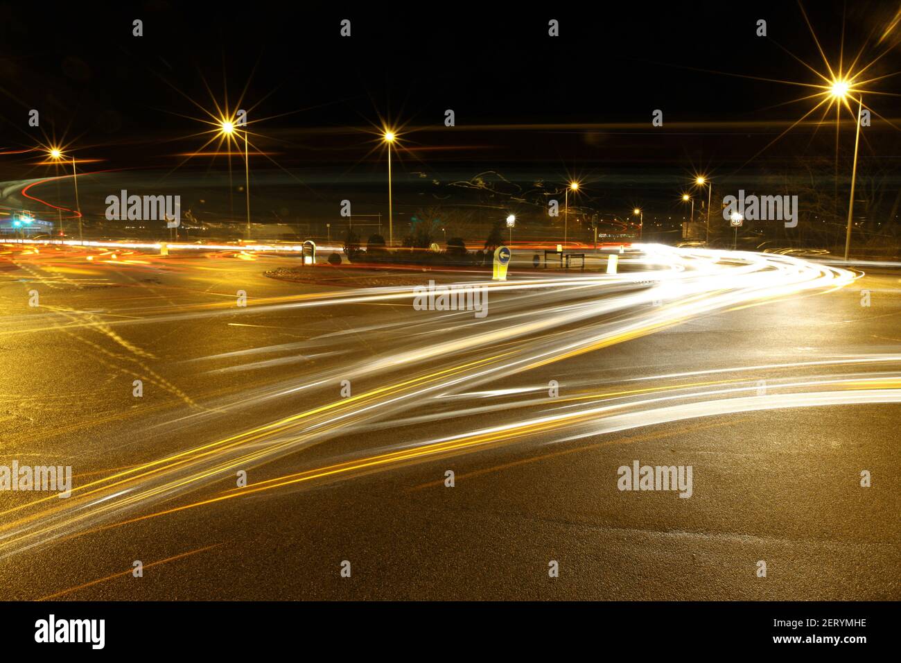 Traffic at night using the Haudagain Roundabout in Aberdeen city ...