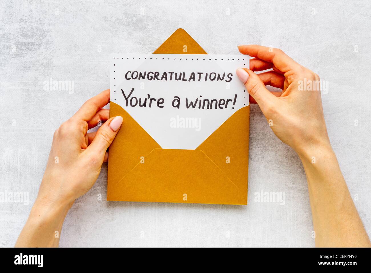 Award letter You Re A Winner in golden yellow envelope. Congratulations ...