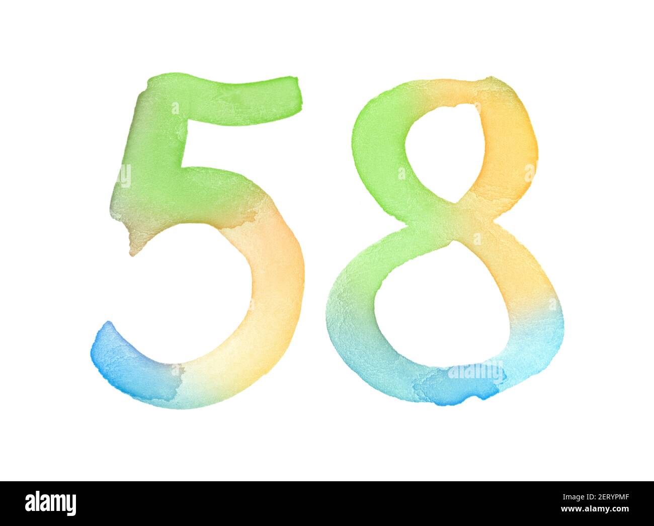 Watercolor numbers, hand-drawn by brush. Multicolor vintage symbol ...