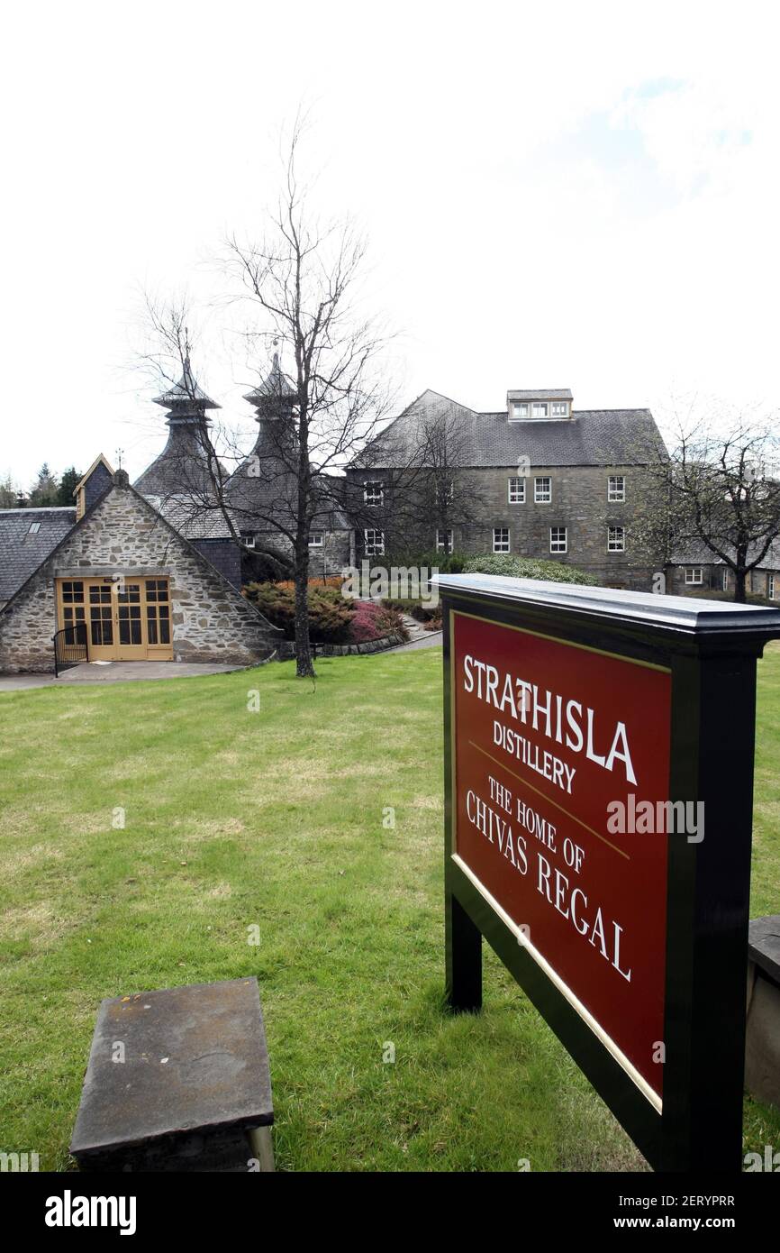 Exterior and sign of Strathisla Whisky Distillery in Keith, Moray ...