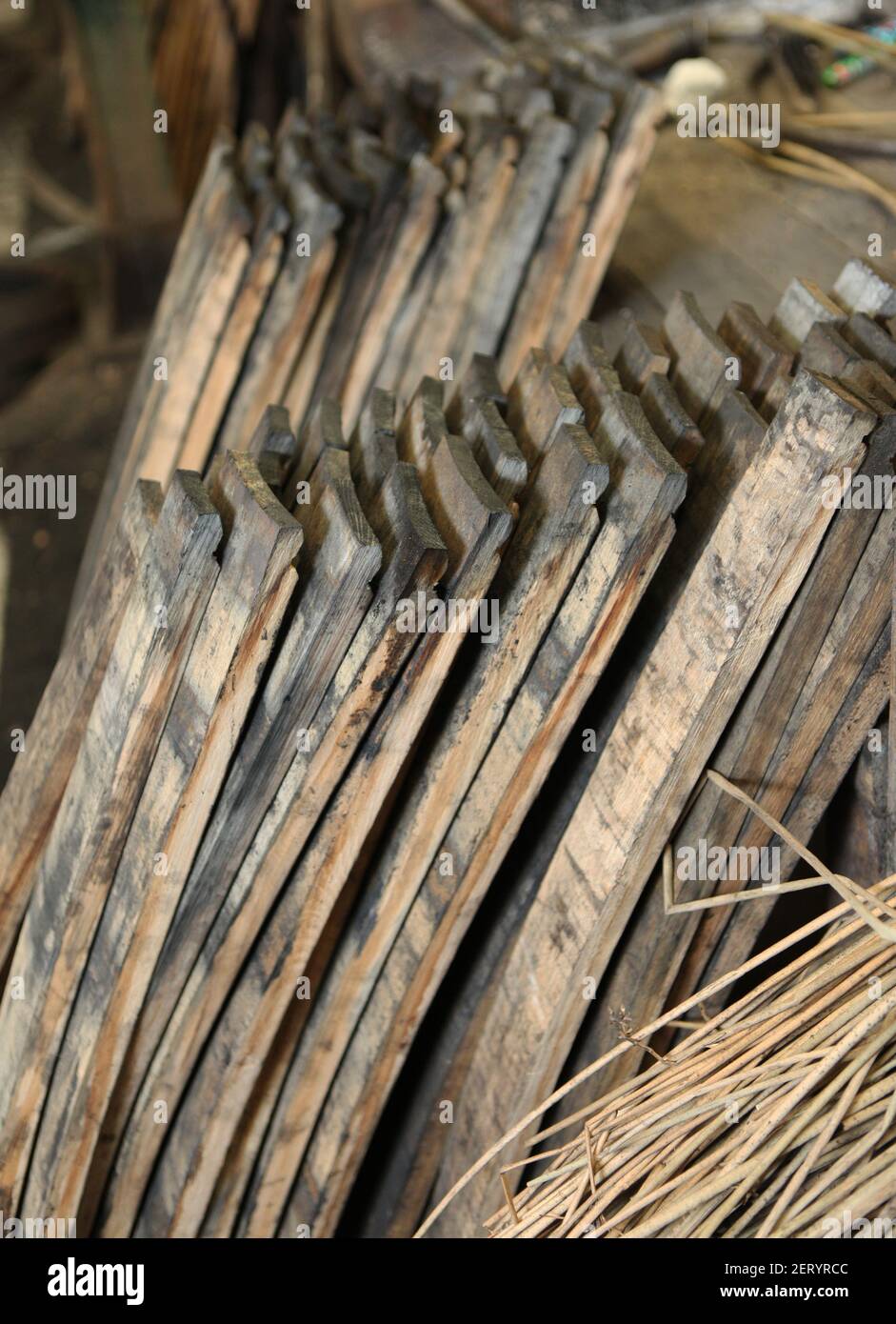 Wooden staves to make whisky barrels or casks, in Scotland Stock Photo ...