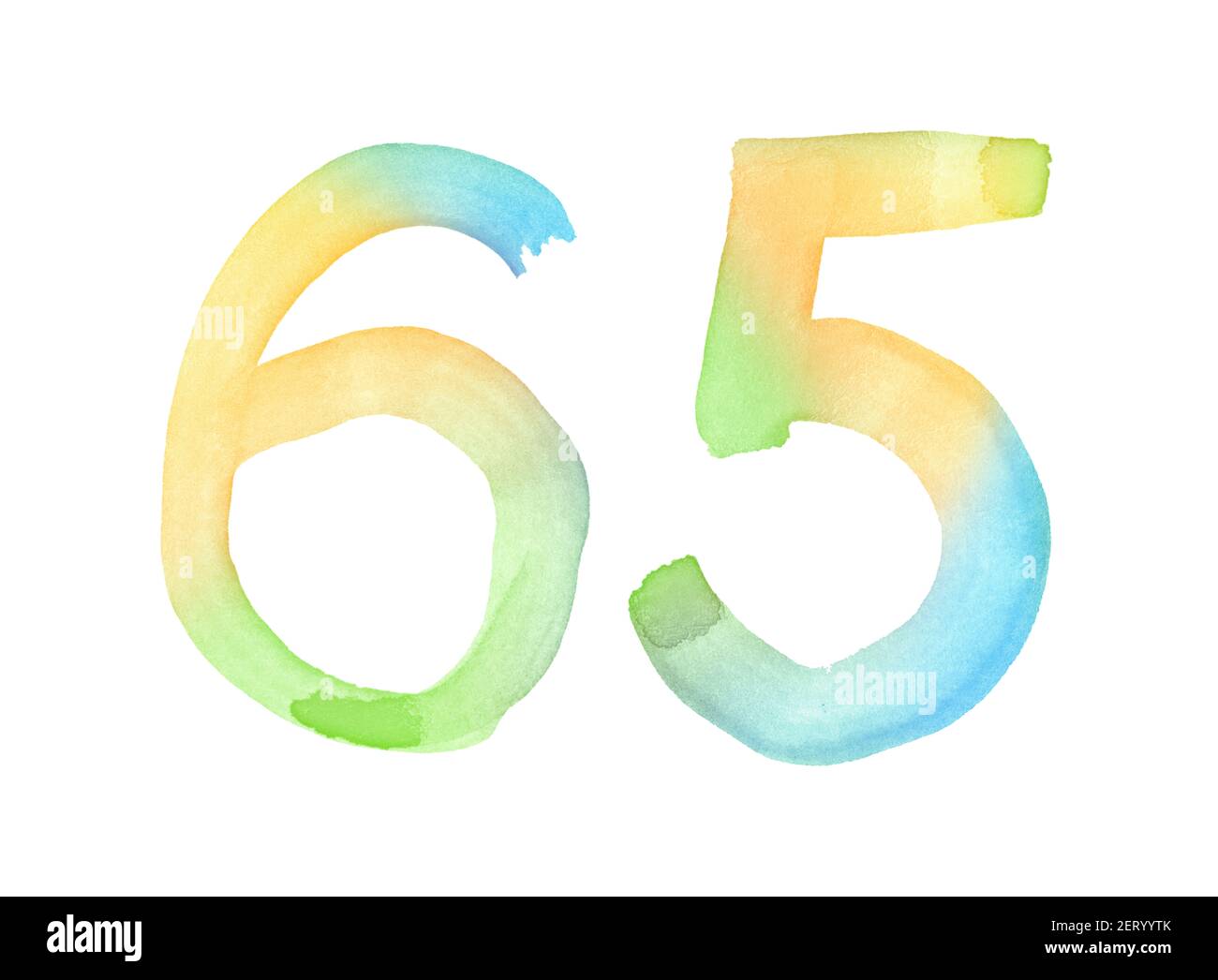 Watercolor numbers, hand-drawn by brush. Multicolor vintage symbol ...