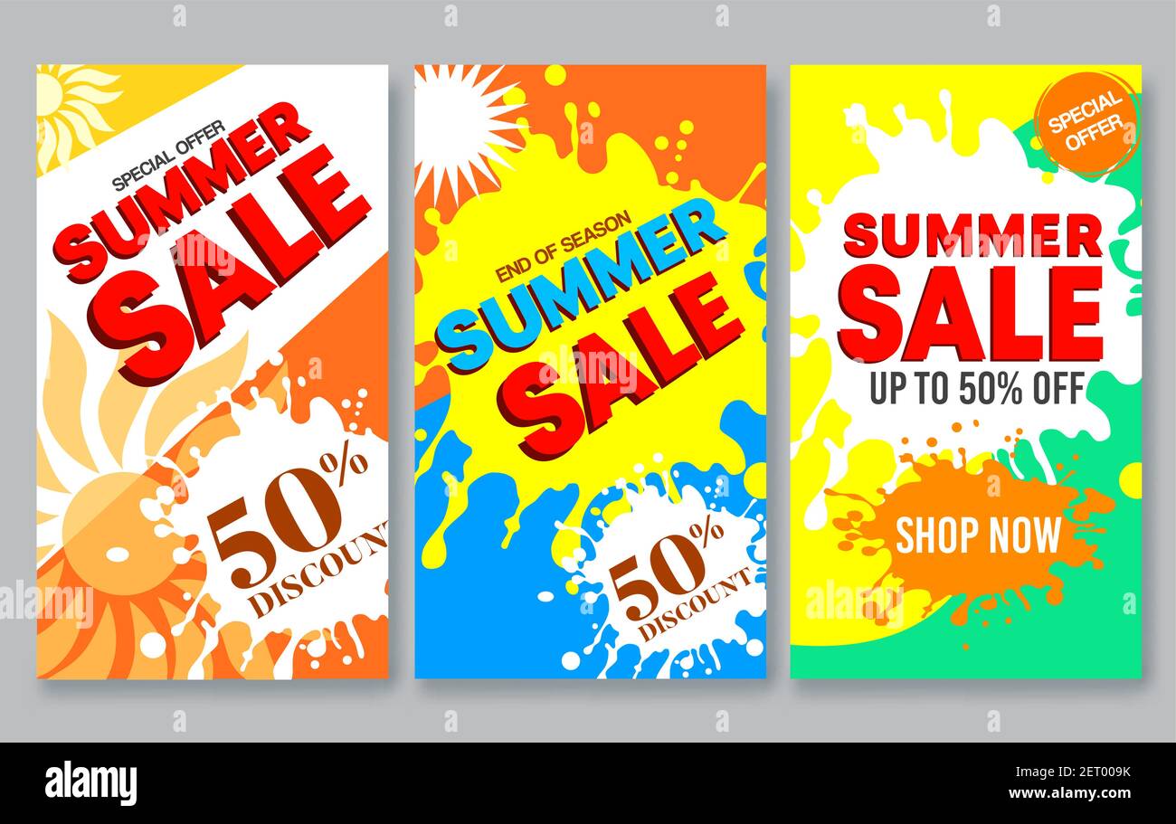 Summer sale vector poster set design. Summer sale 50% off text with ...