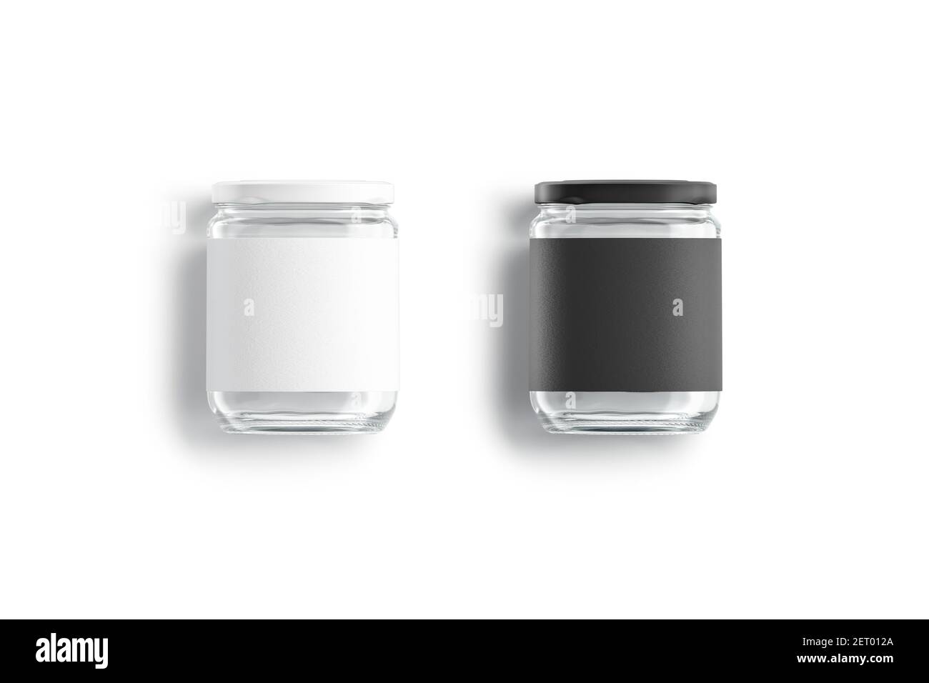 Blank glass jar with black and white label mockup lying, 3d rendering ...
