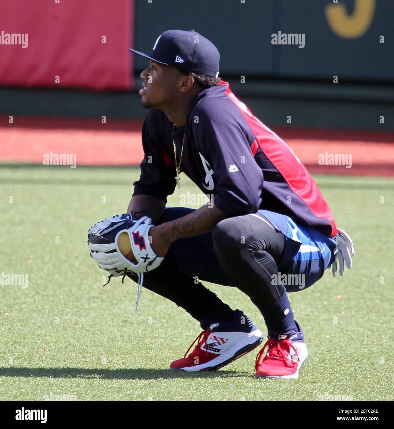 November 3, 2018 - Atlanta Braves Ronald AcuÃ±a Jr. during a warm up ...