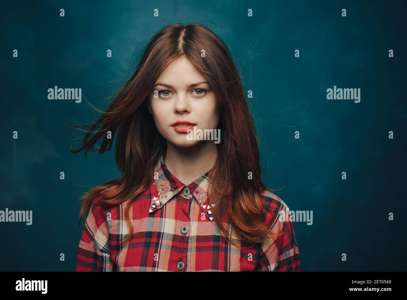 pretty woman studio shirt emotions isolated background model Stock ...