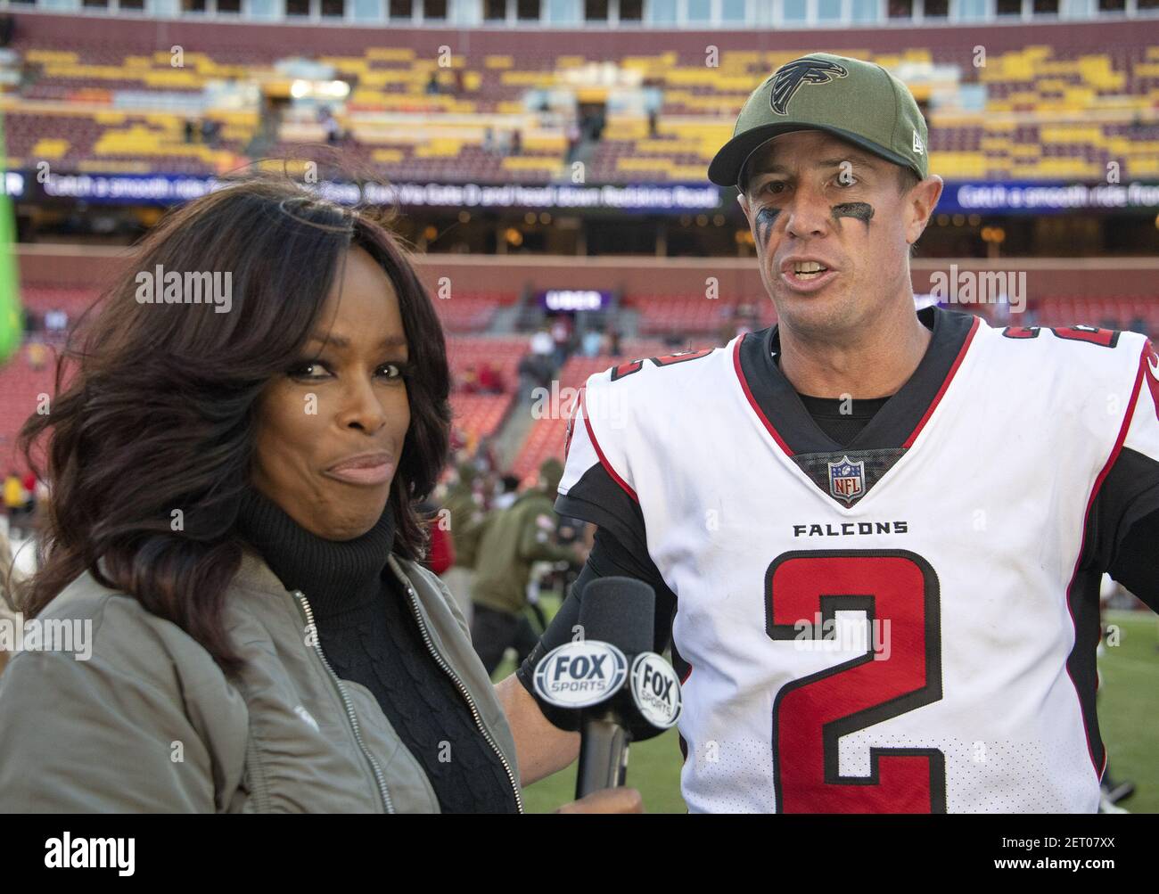 Atlanta Falcons quarterback Matt Ryan (2) is interviewed by Fox Sports ...
