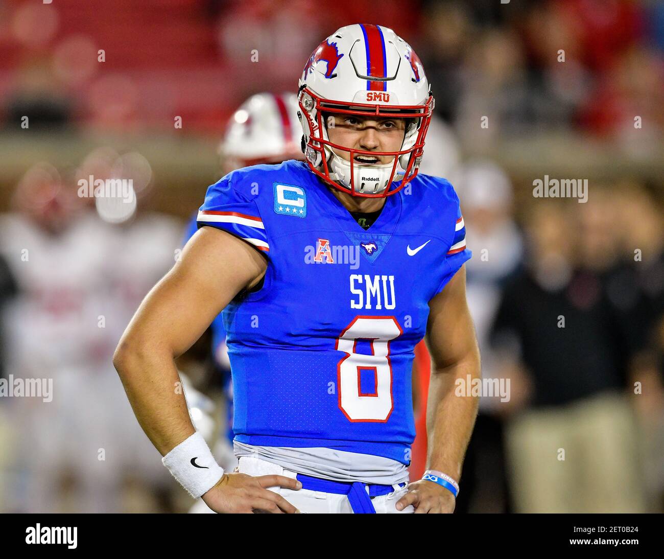 Southern Methodist Mustangs quarterback Ben Hicks (8).during the ...