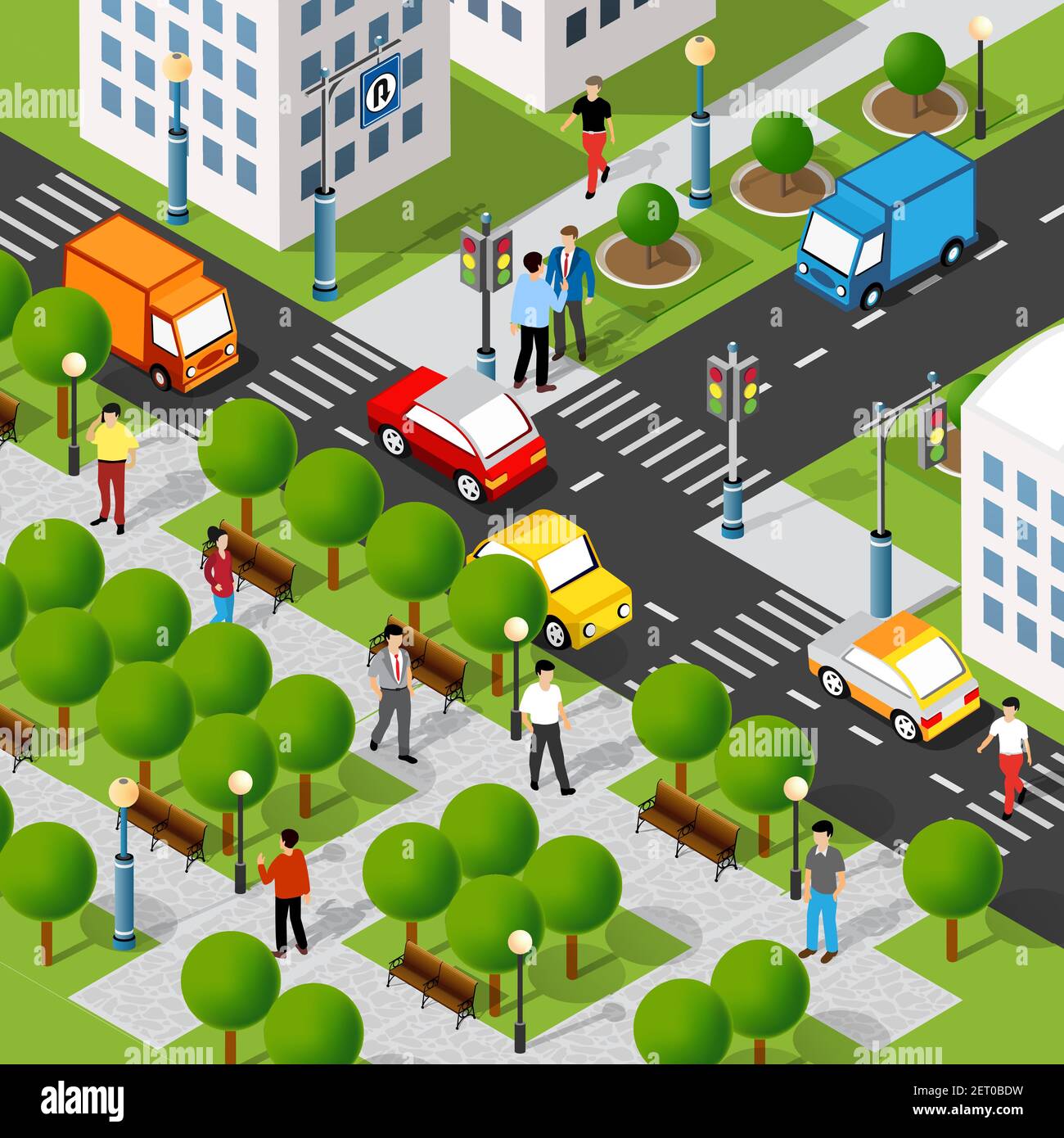 Isometric 3D illustration of the city quarter with houses Stock Vector ...