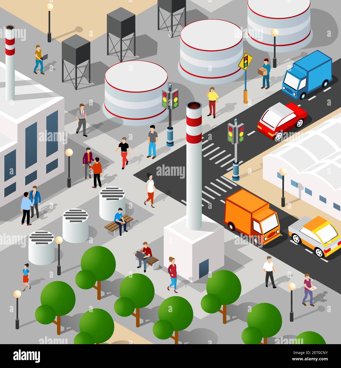 Isometric 3D illustration of the city quarter with houses Stock Vector ...