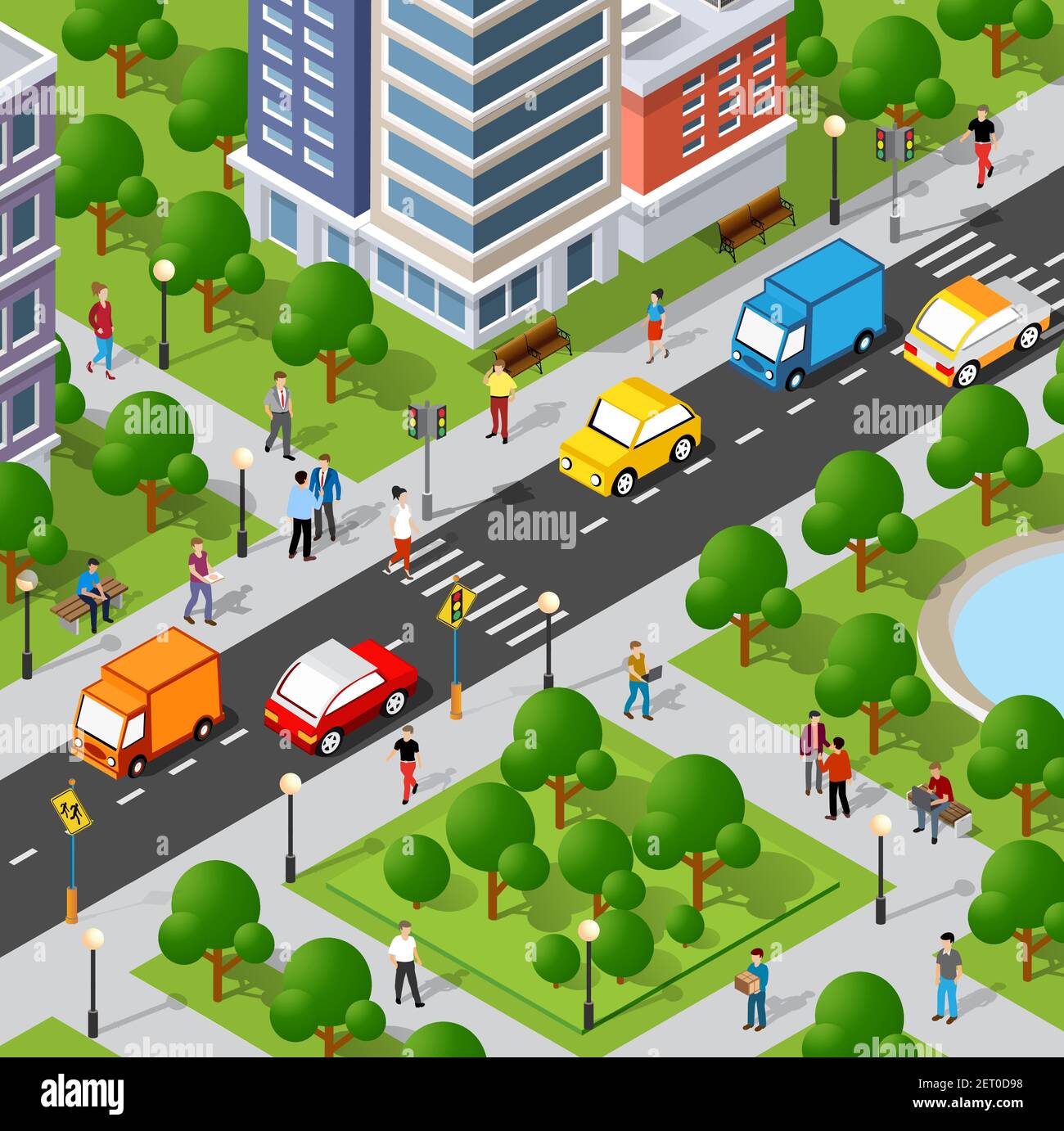 Isometric 3D illustration of the city quarter with houses Stock Vector ...