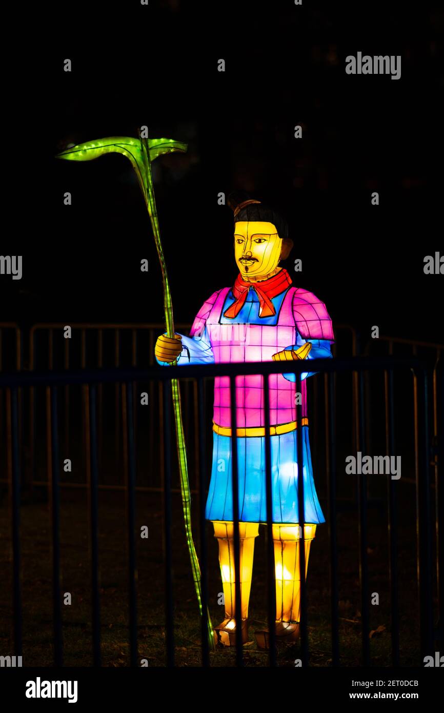 The Chinese Lantern Festival at the Limanski park in Novi Sad. A man ...