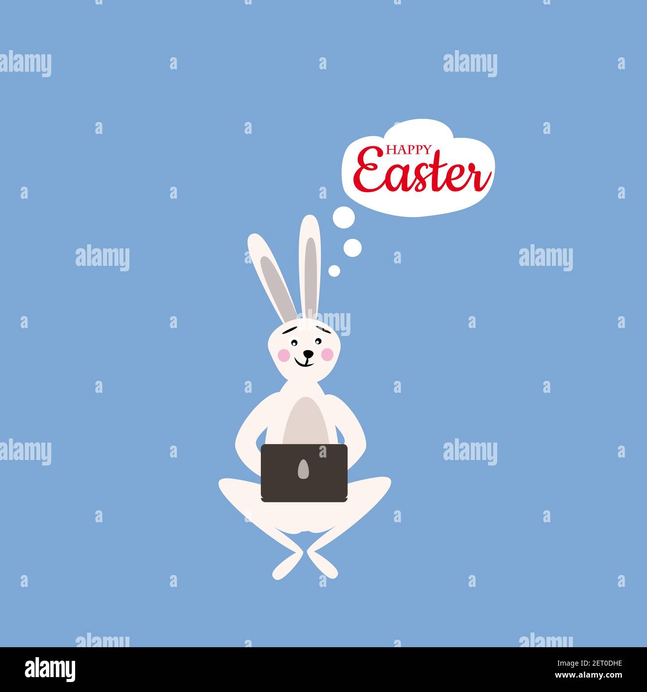 Cute easter bunny with laptop, vector cartoon style, illustration ...