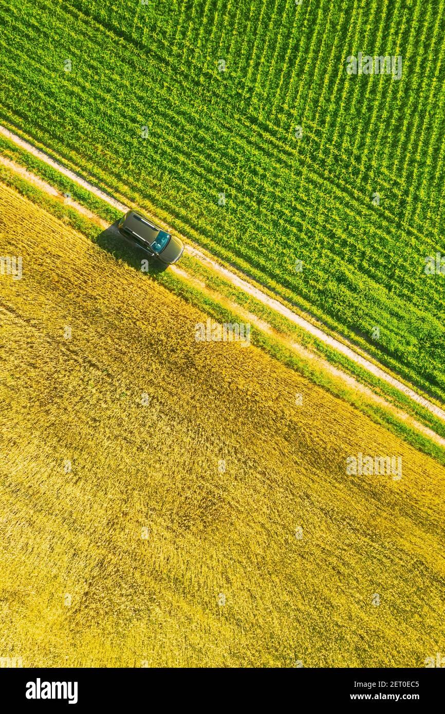 Aerial View Of Renault Duster Car SUV Parked Near Countryside Road In ...