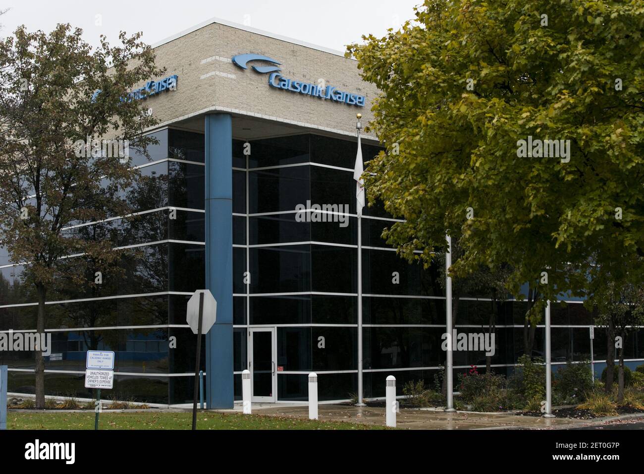 A logo sign outside of a facility occupied by Calsonic Kansei in ...
