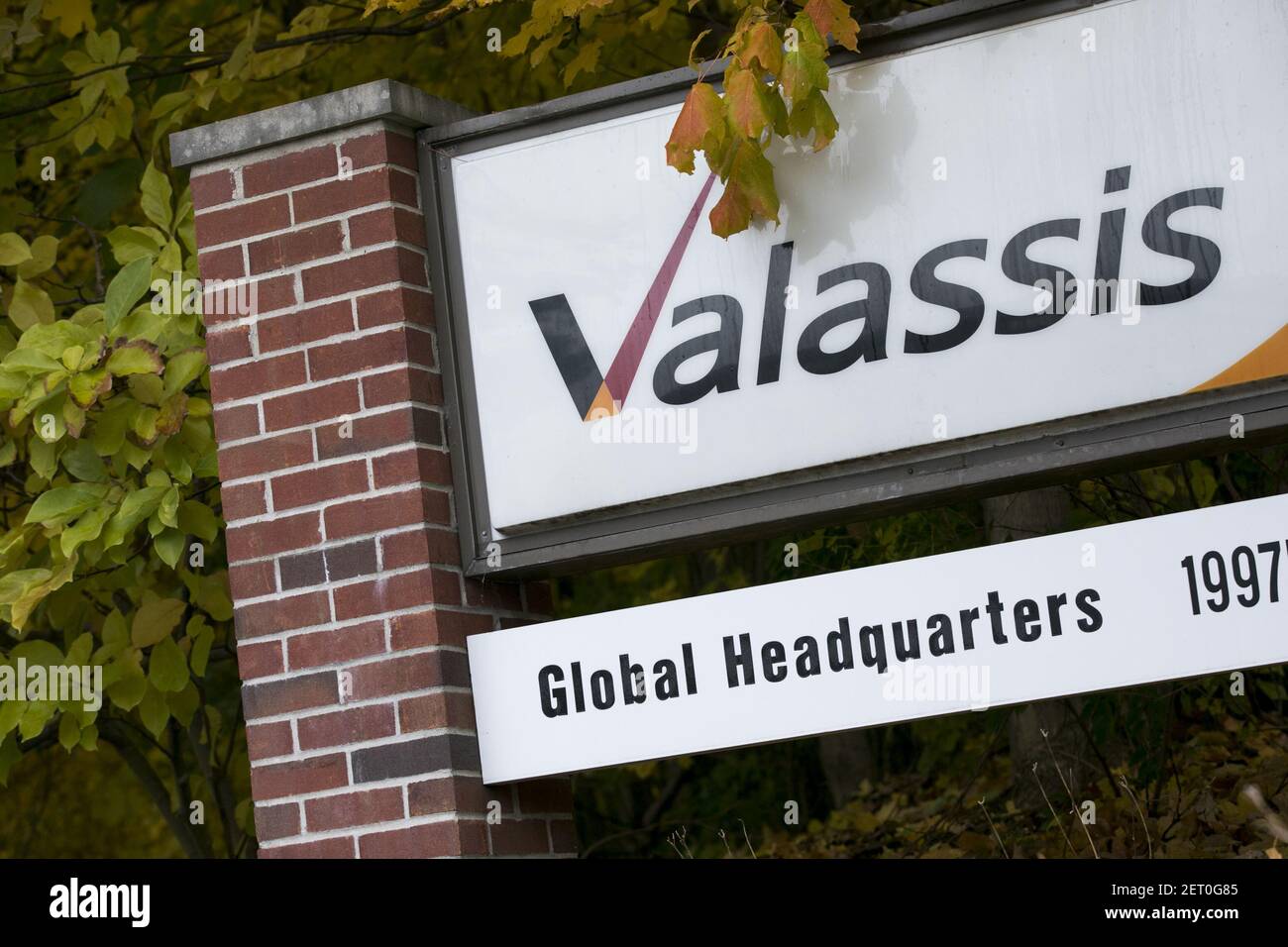 A logo sign outside of the headquarters of Valassis Communications, Inc ...