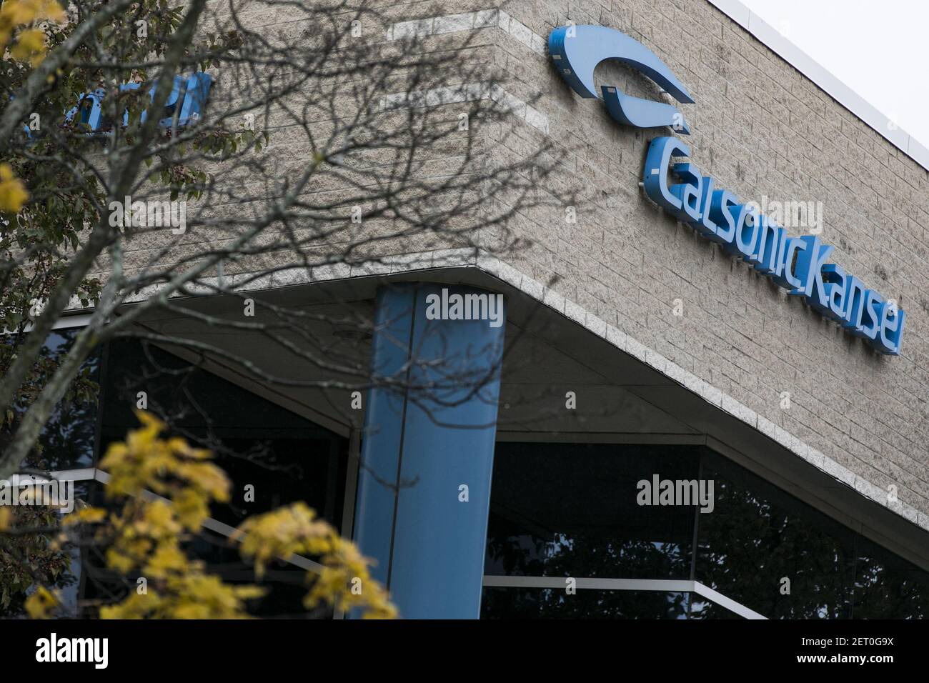 A logo sign outside of a facility occupied by Calsonic Kansei in ...
