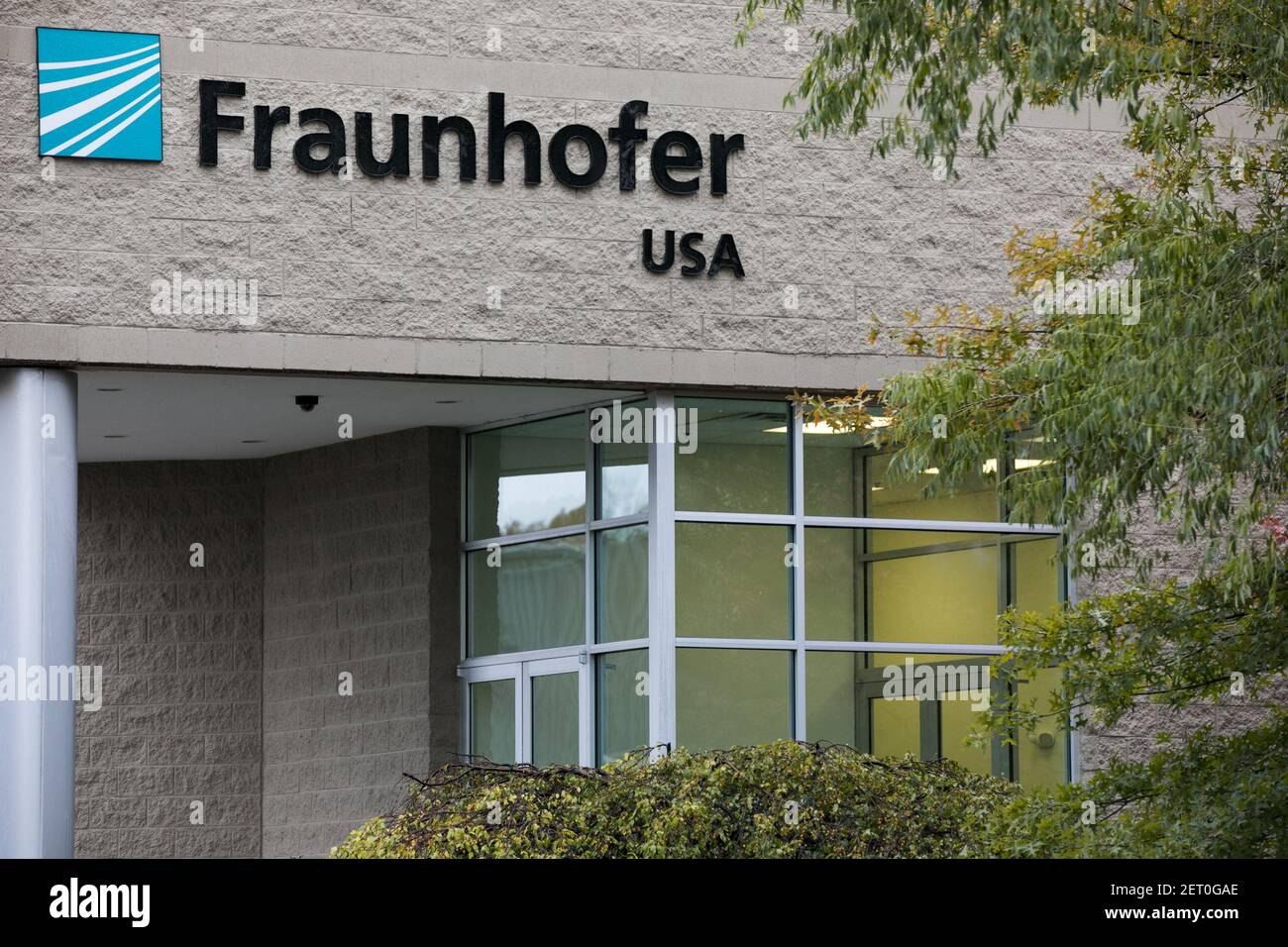 A logo sign outside of a facility occupied by The Fraunhofer Society in ...