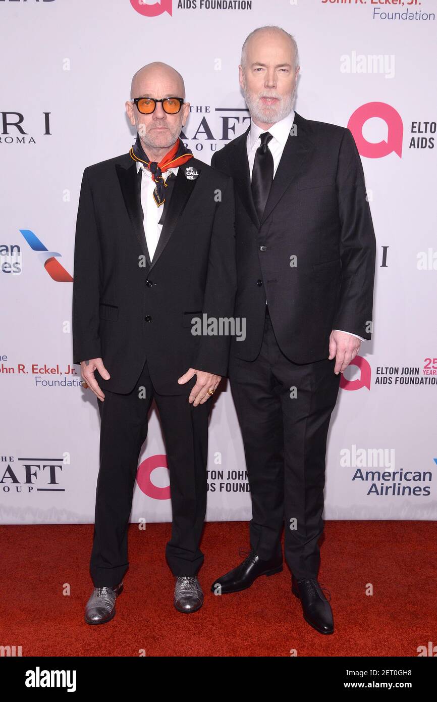 (L-R) Michael Stipe and Douglas Coupland attend the Elton John AIDS ...