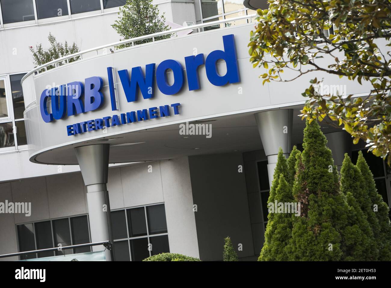 A logo sign outside of the headquarters of Curb Records and Word ...