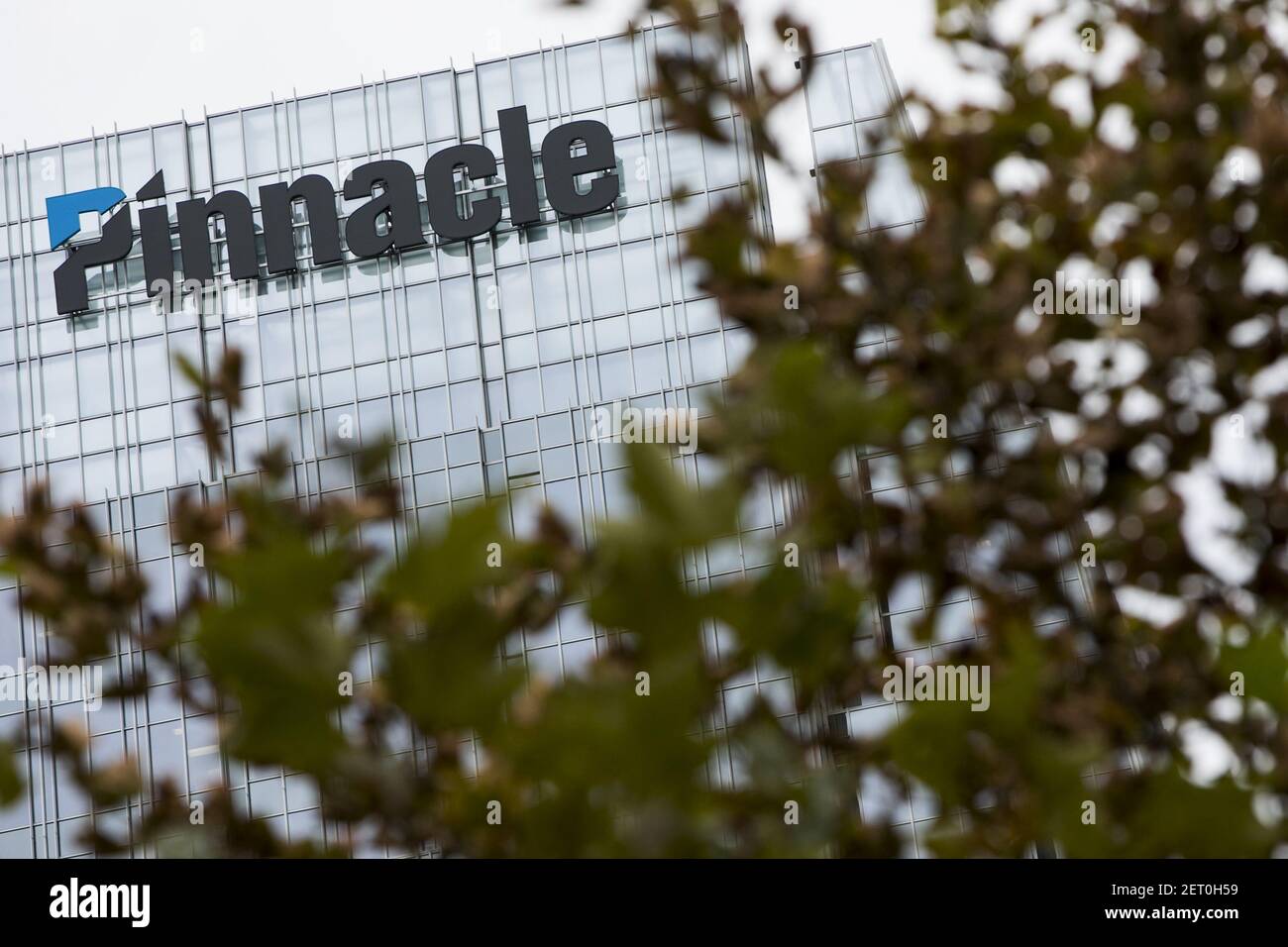 A logo sign outside of the headquarters of Pinnacle Financial Partners ...